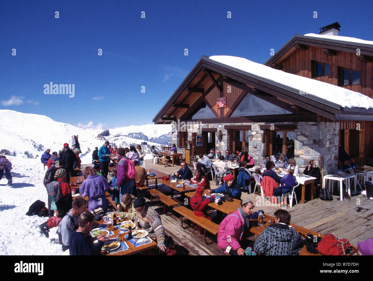 La Plagne, Mountainside Restaurant Stock Photo - Alamy