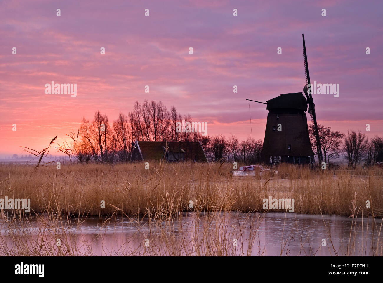 beautiful winter windmill landscape in the Netherlands Stock Photo - Alamy