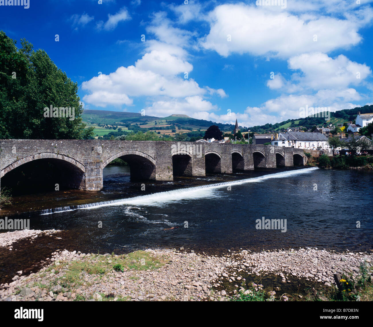 Crickhowell road bridge over the River Usk in the Bannau Brycheiniog ...