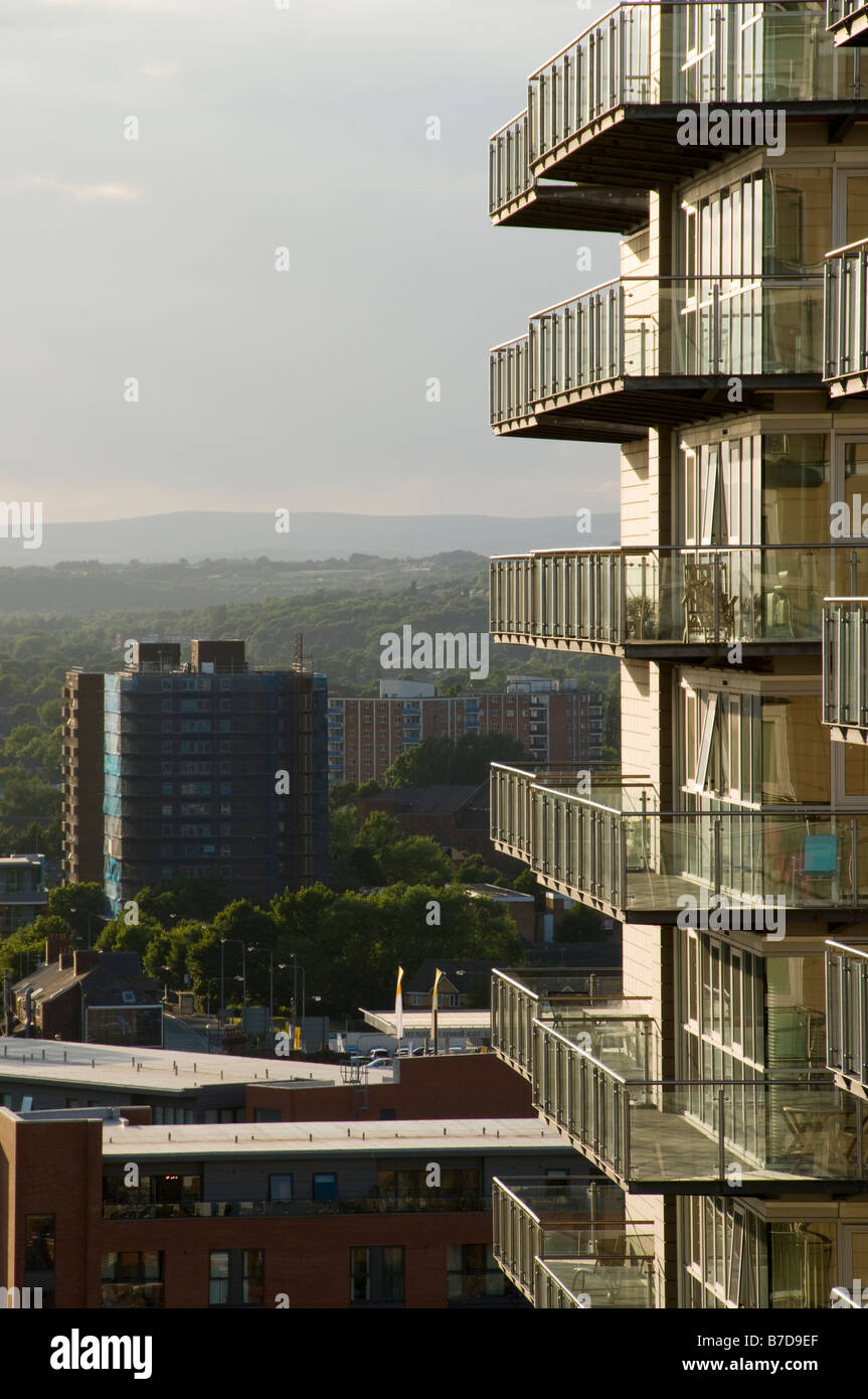 Balconies of The Edge, a city centre apartment block, Manchester ...