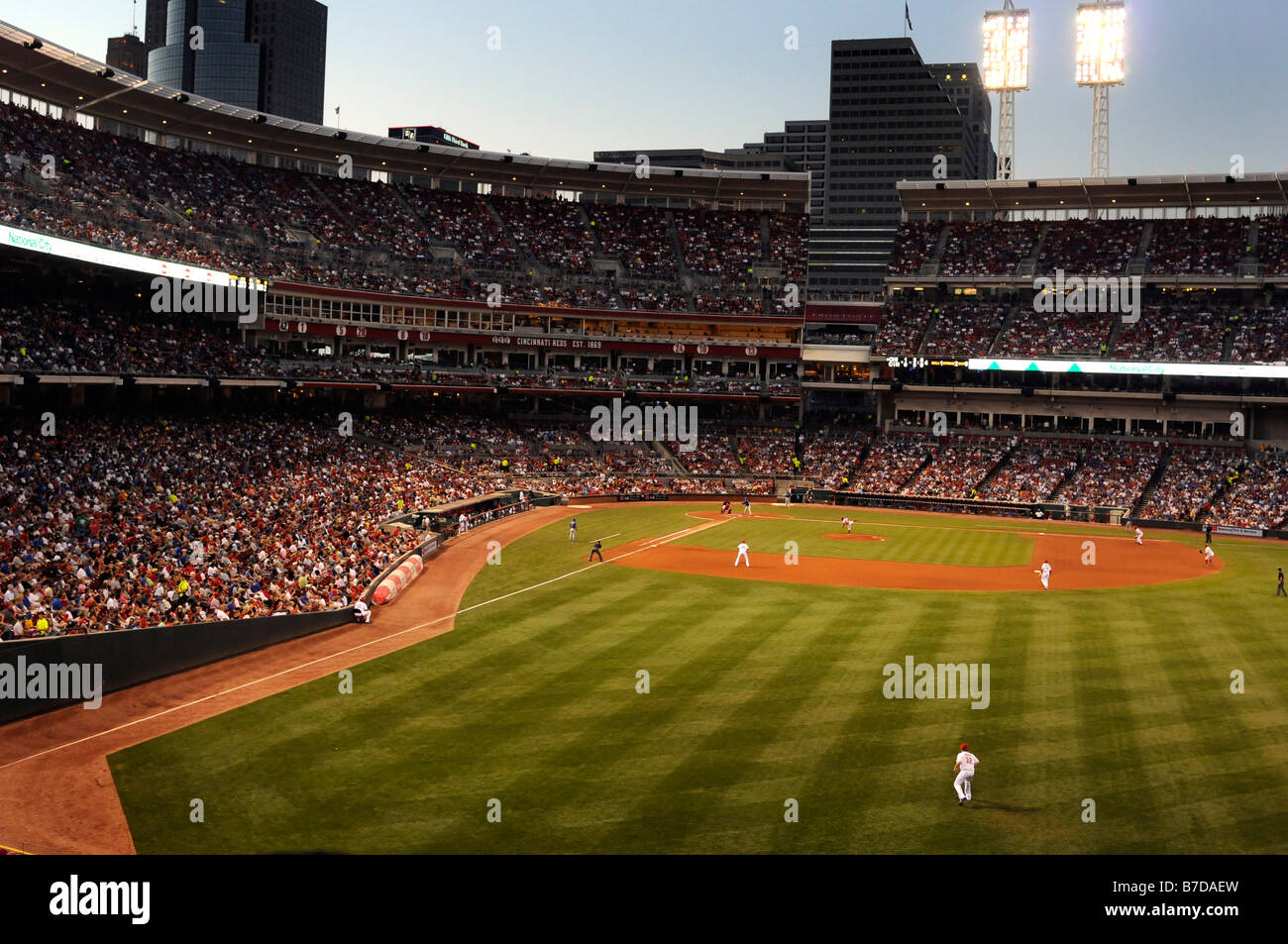 A baseball game at the Great American Ball Park in Cincinnati Ohio ...