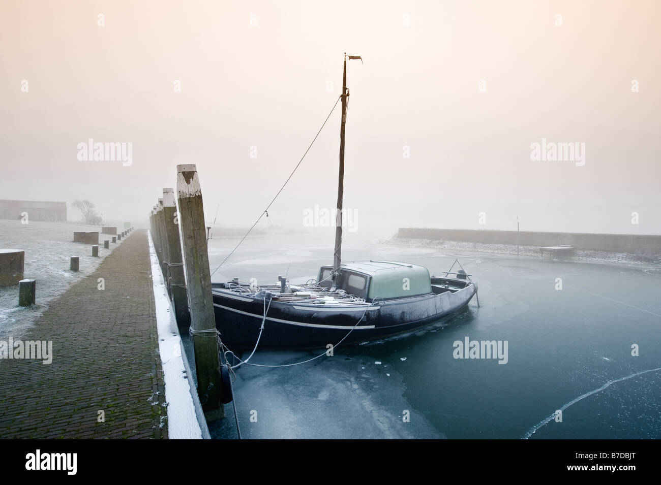 Dutch sailing boat on a cold day in winter Friesland The Netherlands ...