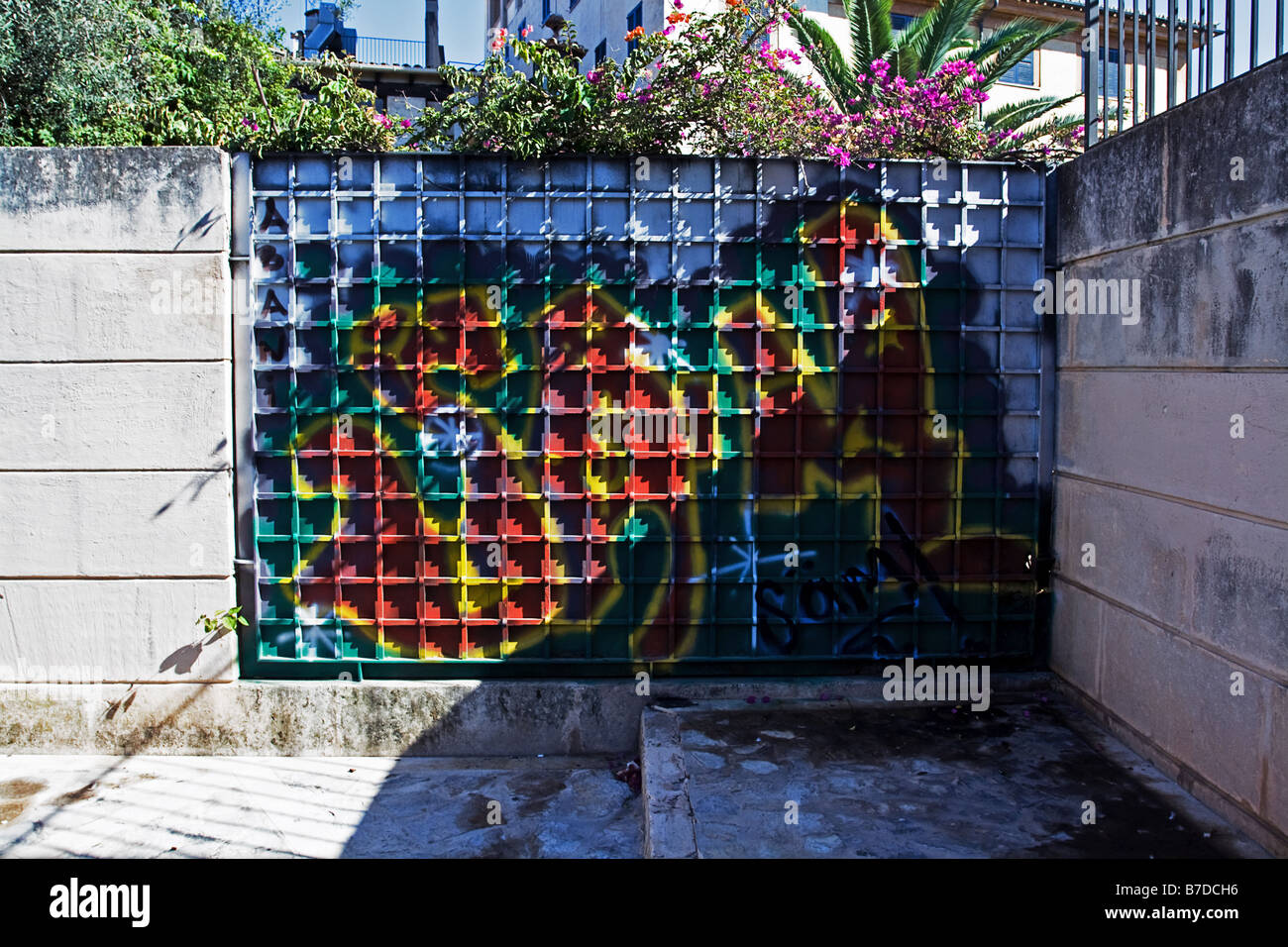 Graffiti in corner of square in Gothic Quarter of Palma, Mallorca Stock ...