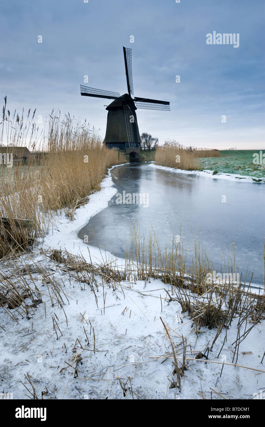 beautiful winter windmill landscape in the Netherlands Stock Photo - Alamy