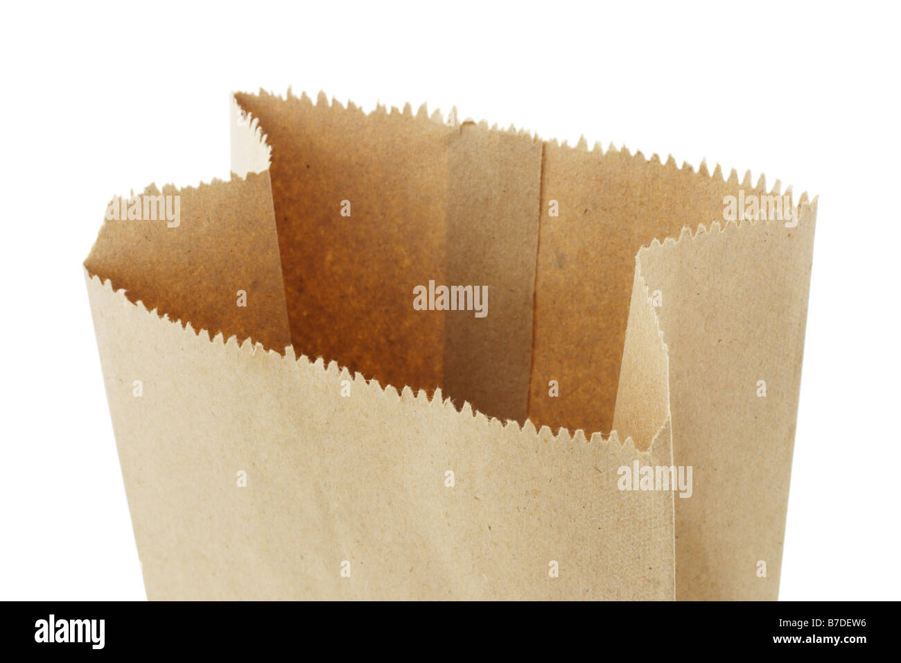 Close up of open top empty brown paper bag on white background Stock ...