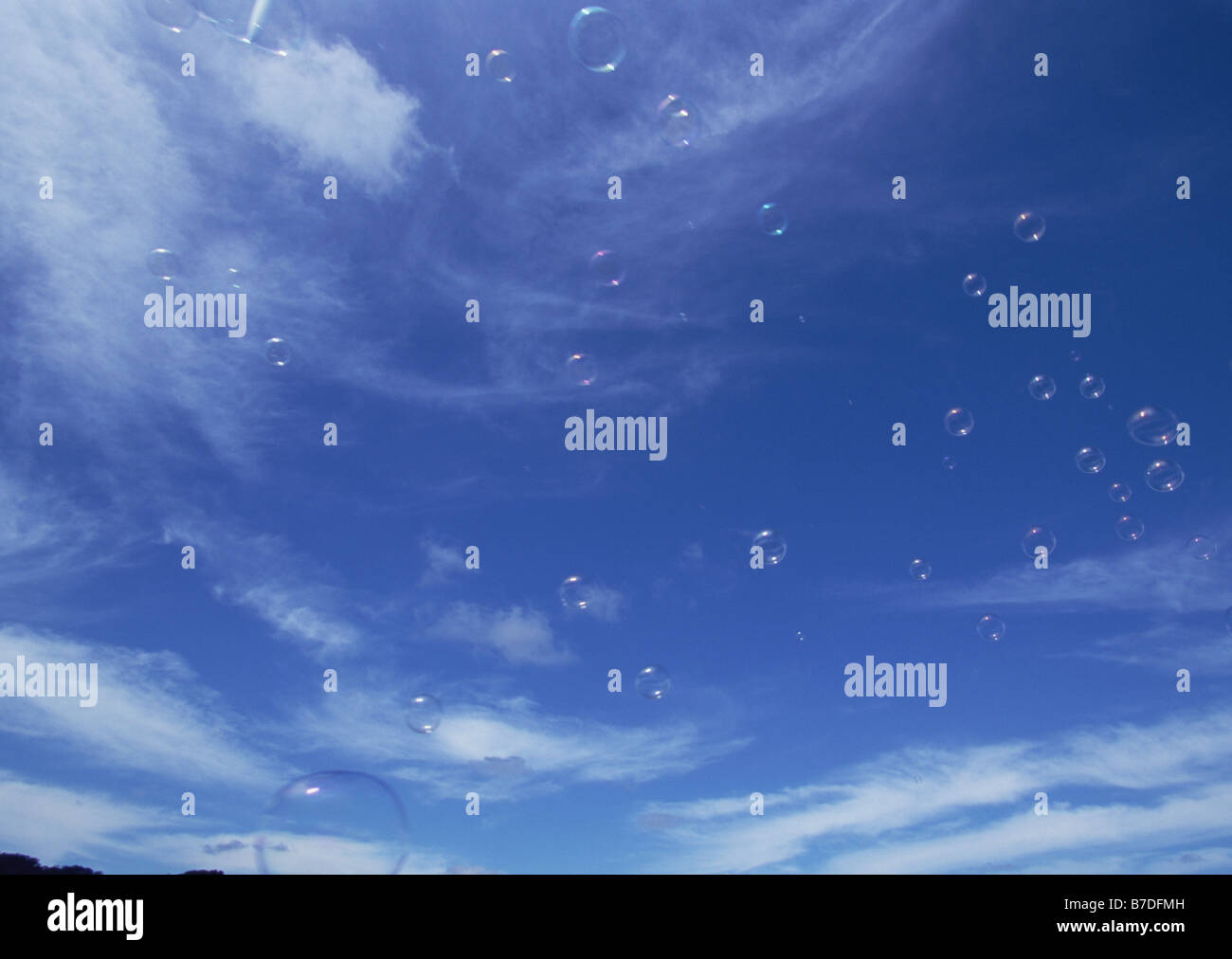 Soap bubbles up in the blue sky Stock Photo - Alamy