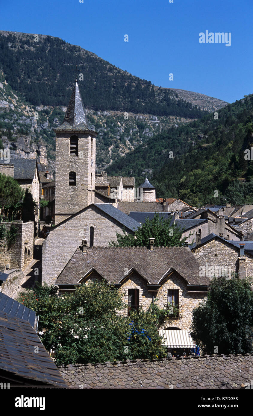 View of Sainte-Enimie, a 'plus beaux village', Gorges du Tarn, Lozère ...