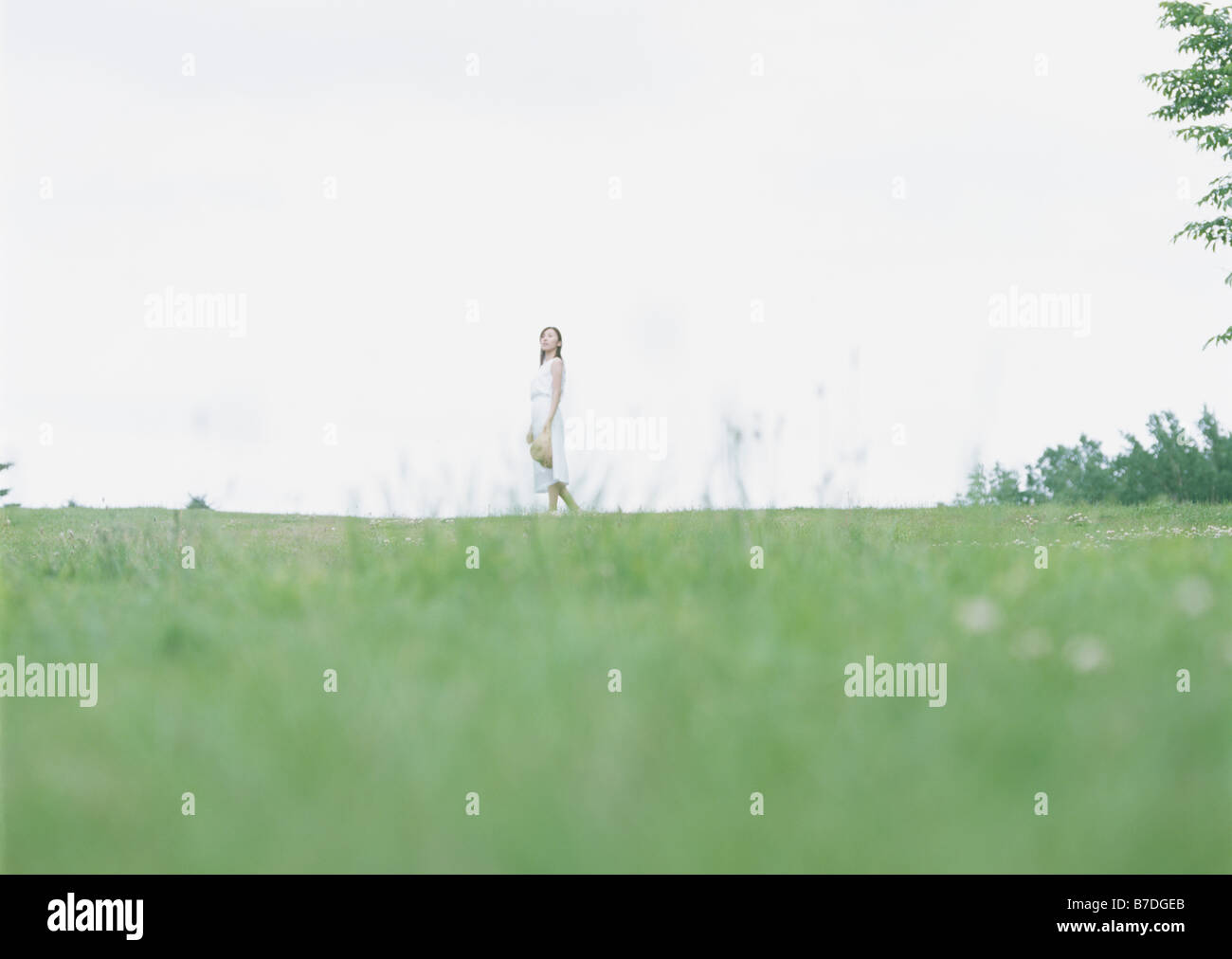 Woman walking in field Stock Photo - Alamy