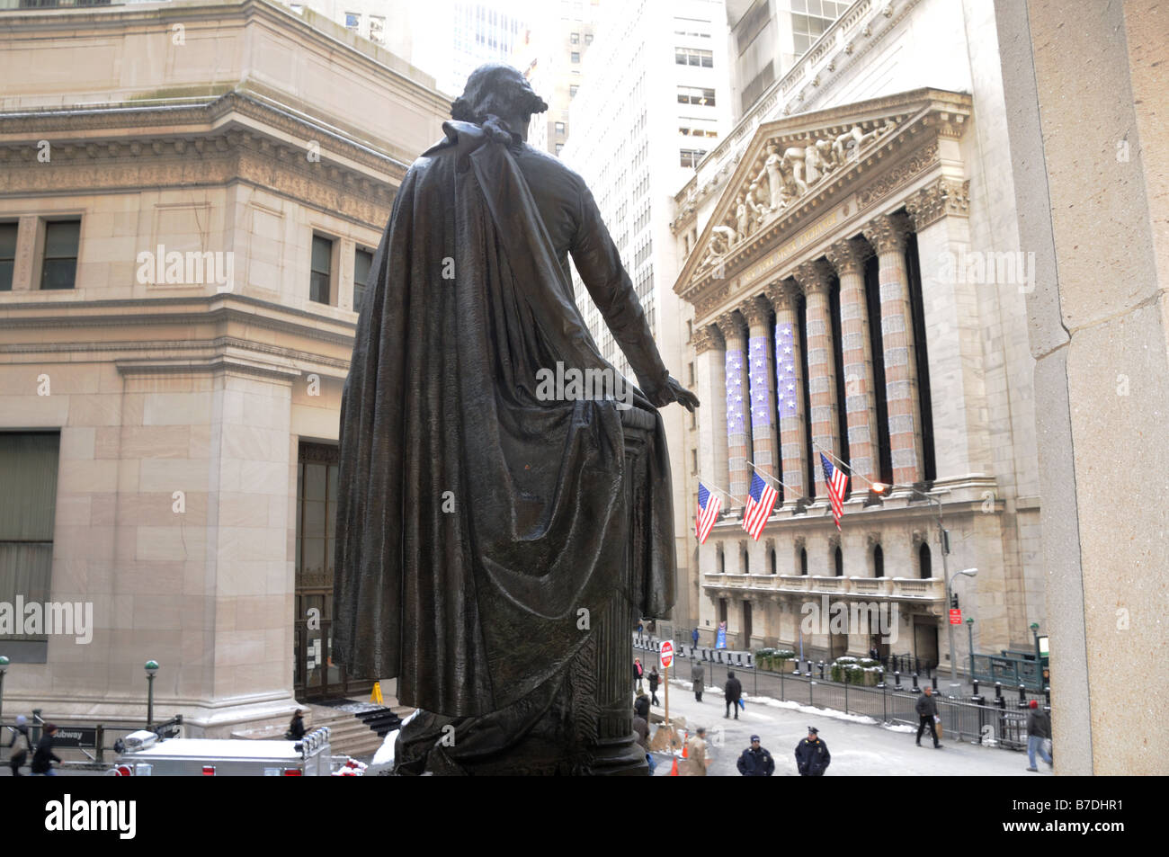 A statue of George Washington stands before Federal Hall facing the New ...