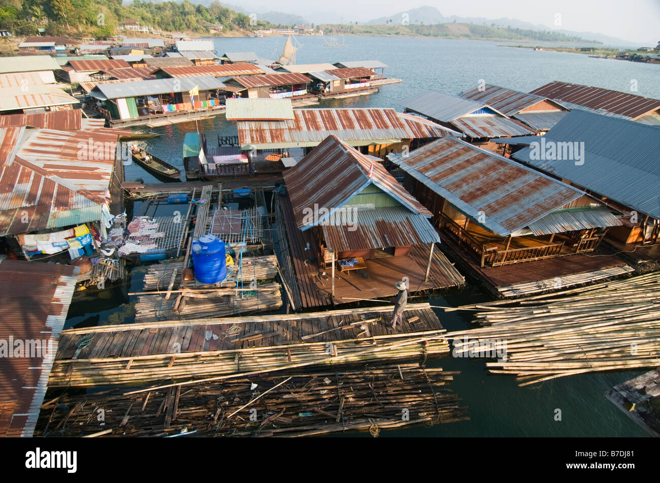colorful floating raft village in Sangkhlaburi Thailand Stock Photo - Alamy