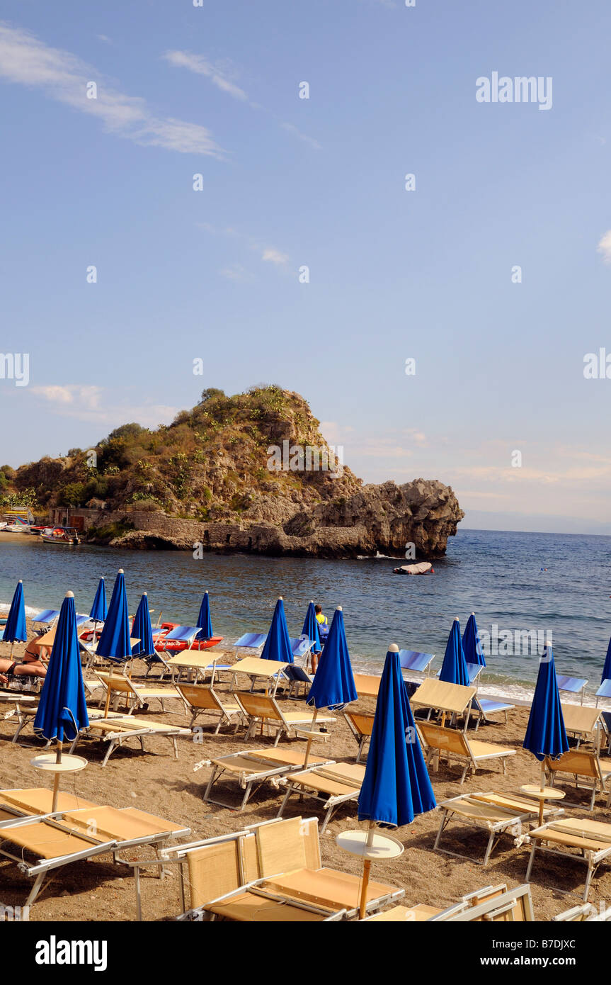 Taormina Mare or Mazzaro with Isola Bella and beach, Taormina, Sicily ...
