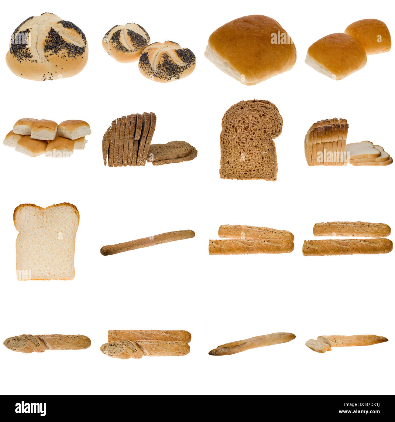 collection of freshly baked bread isolated on a white background Stock ...