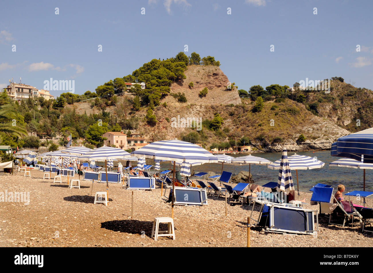 Taormina Mare or Mazzaro with Isola Bella and beach, Taormina, Sicily ...