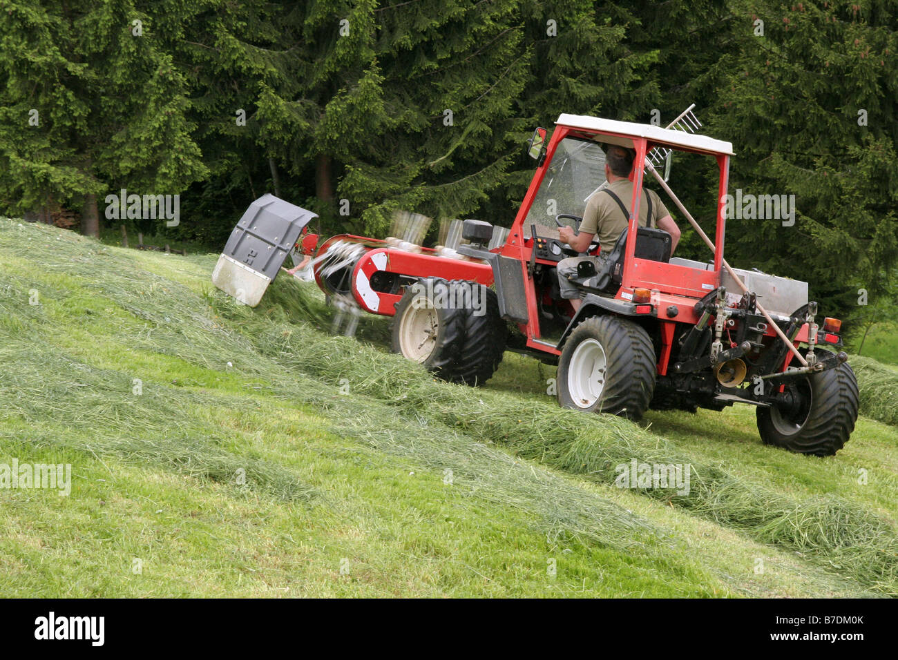 tractor haying, Switzerland, Appenzell, Wasserauen Stock Photo - Alamy