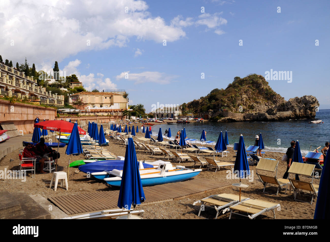 Taormina Mare or Mazzaro with Isola Bella and beach, Taormina, Sicily ...
