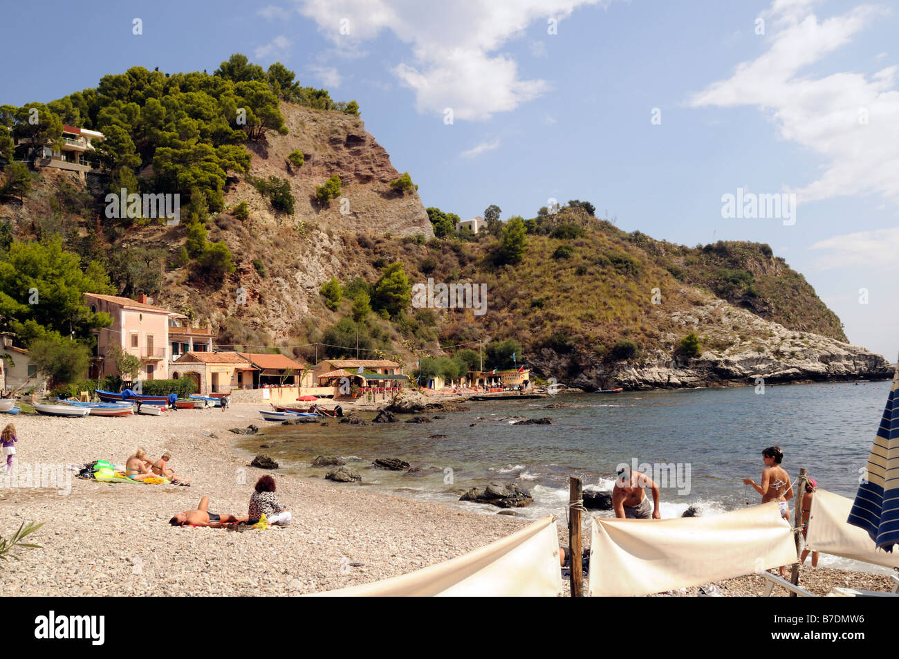 Taormina Mare or Mazzaro with Isola Bella and beach, Taormina, Sicily ...
