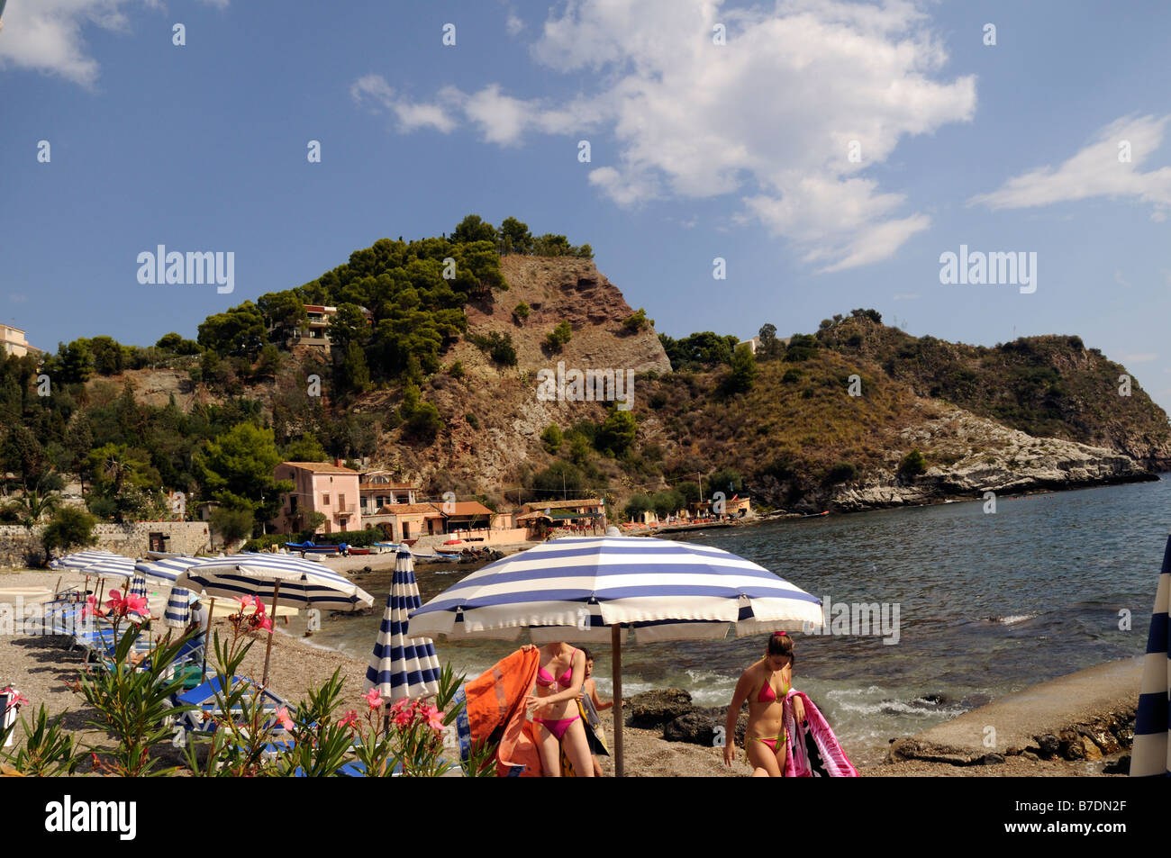 Taormina Mare or Mazzaro with Isola Bella and beach, Taormina, Sicily ...
