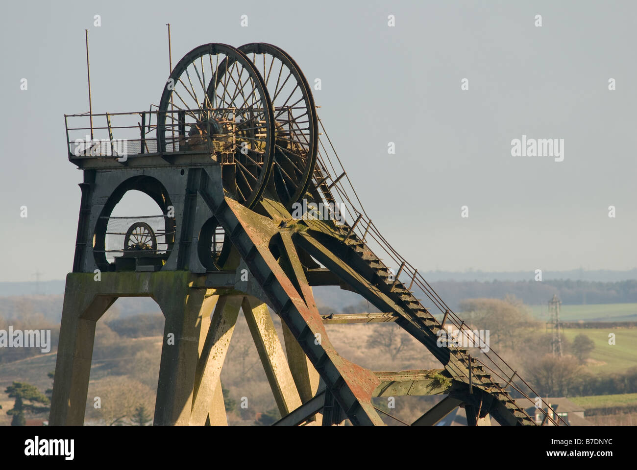 Pleasley colliery disused Winding wheels Stock Photo - Alamy