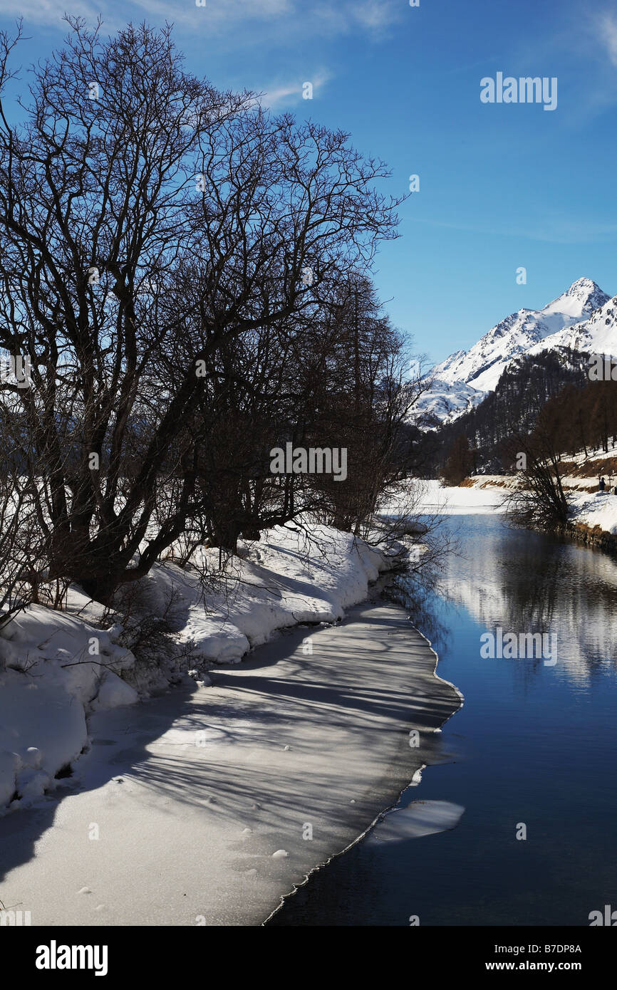 winter landscape at Oberengadin, Switzerland, Graubuenden, Sils Maria ...