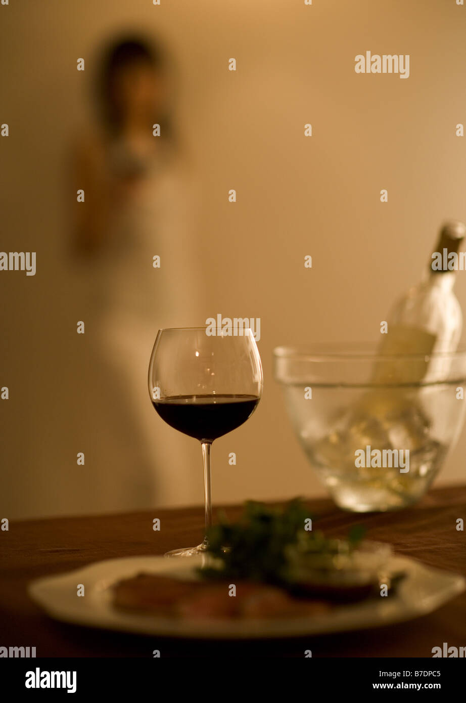 Table with red wine Stock Photo - Alamy