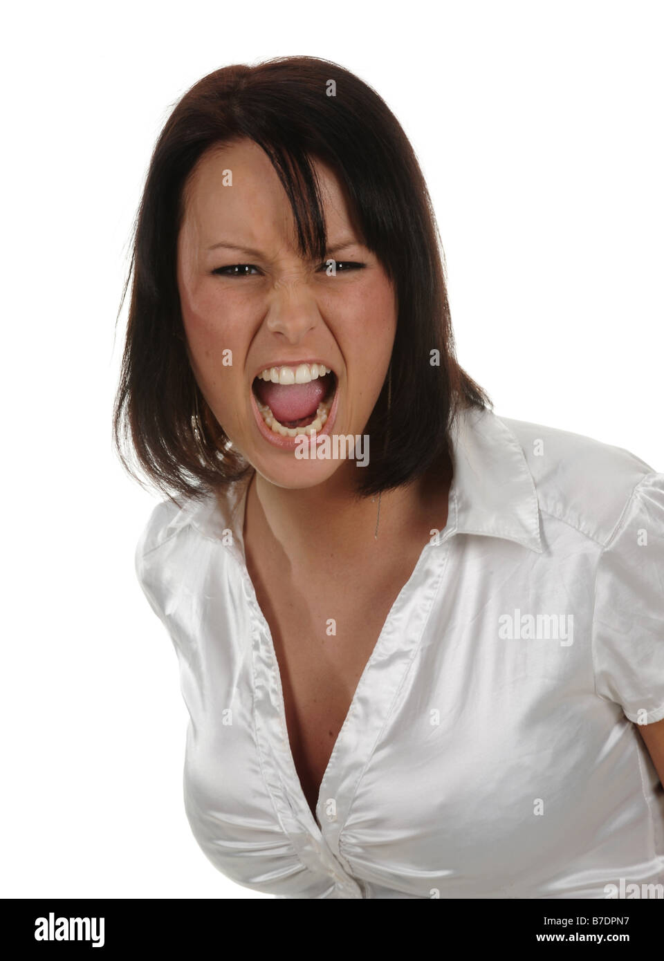 beautiful dark-haired woman screaming Stock Photo - Alamy