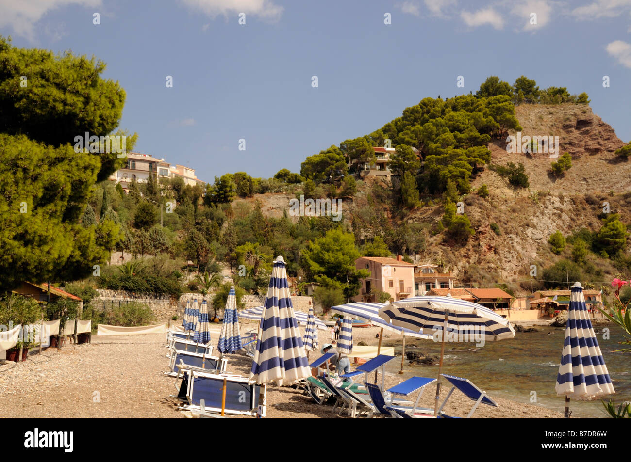 Taormina Mare or Mazzaro with Isola Bella and beach, Taormina, Sicily ...