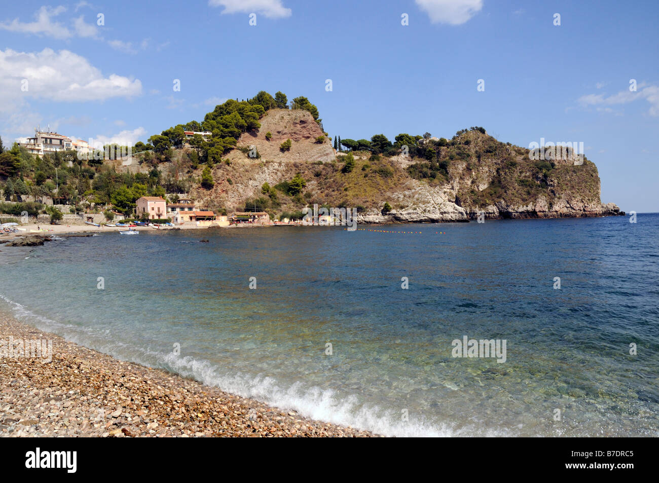 Taormina Mare or Mazzaro with Isola Bella and beach, Taormina, Sicily ...