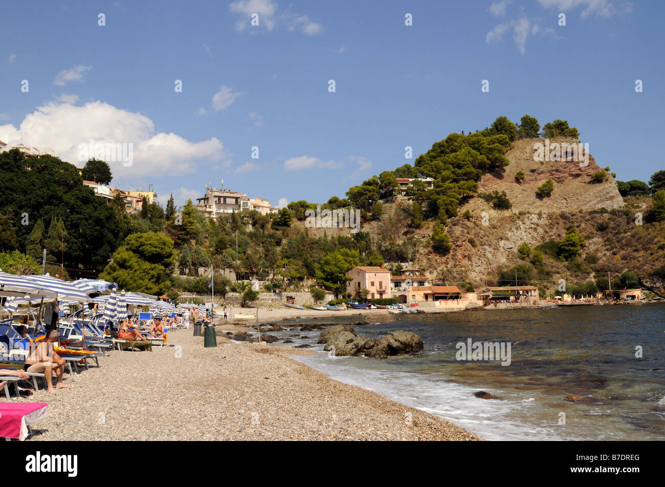 Taormina Mare or Mazzaro with Isola Bella and beach, Taormina, Sicily ...