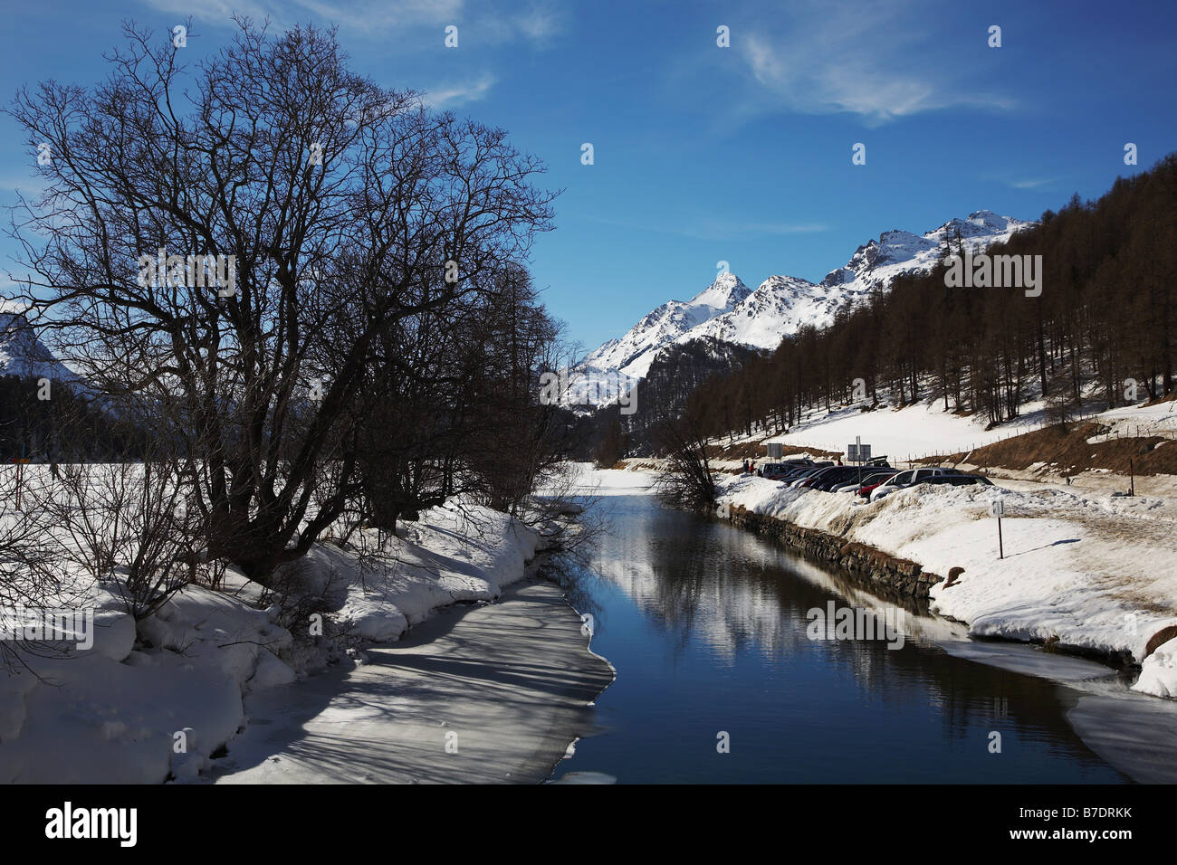 winter landscape at Oberengadin, Switzerland, Graubuenden, Sils Maria ...