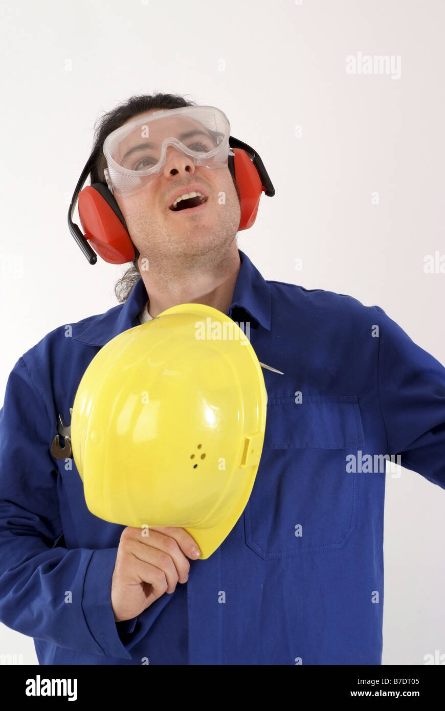 building worker with ear protection Stock Photo - Alamy