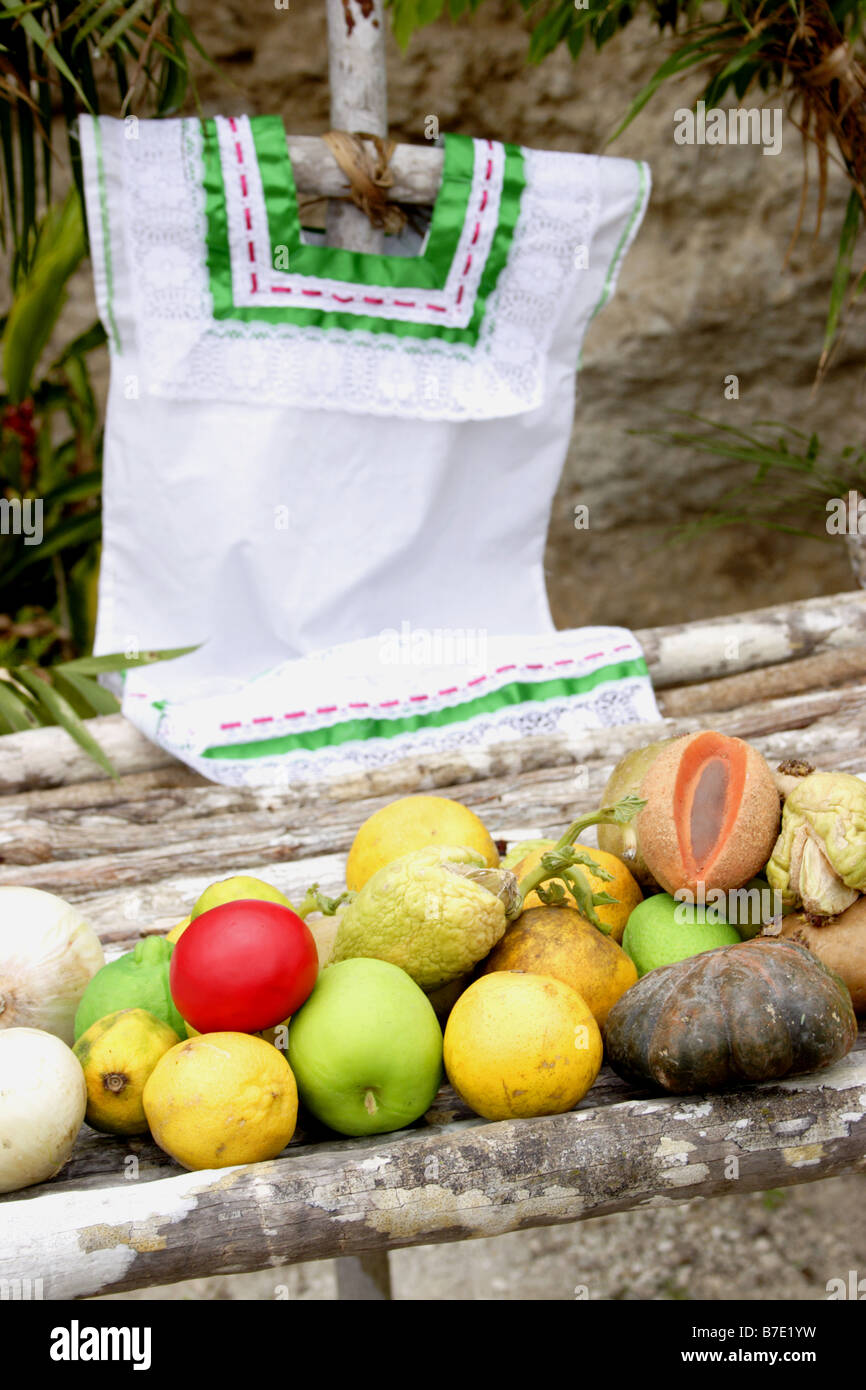 Mexican dress and fresh fruit, Maya Riviera, Mexico Stock Photo - Alamy