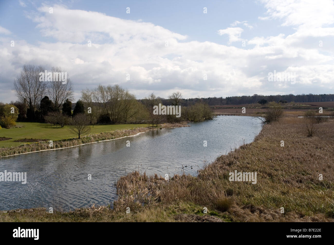 Hardwick village and the lake weir in Clumber Park, Nottinghamshire ...