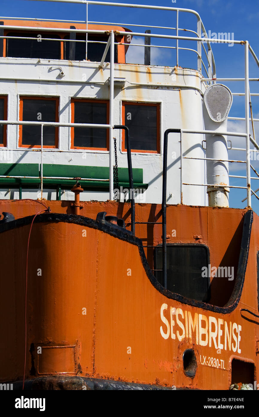 Cacilheiro, a traditional Tagus river ferry that connects Lisbon to ...