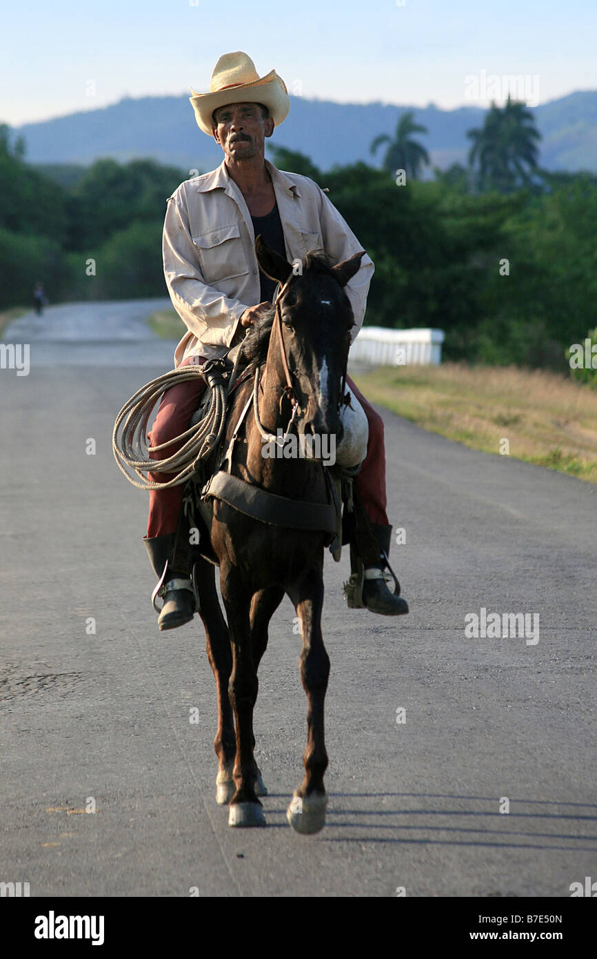 A man riding his horse, Trinidad, Cuba island, West Indies, Central ...