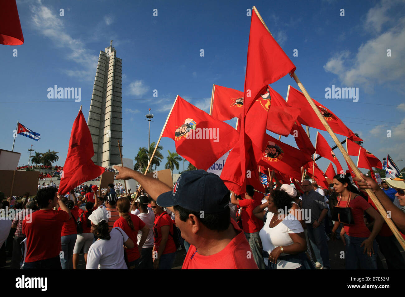People demonstrating for Labour Say, Havana, Cuba island, West Indies ...