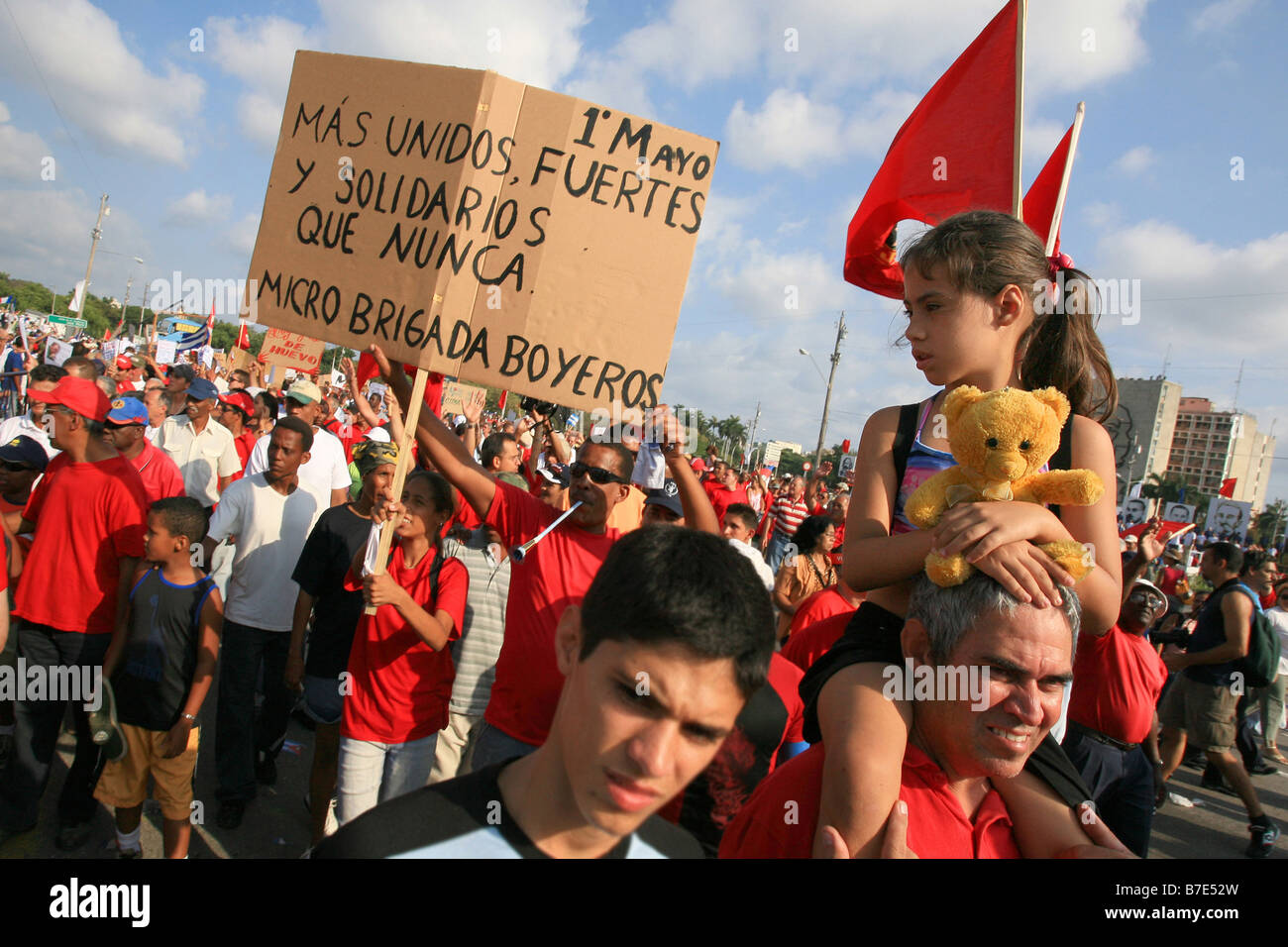 People demonstrating for Labour Say, Havana, Cuba island, West Indies ...