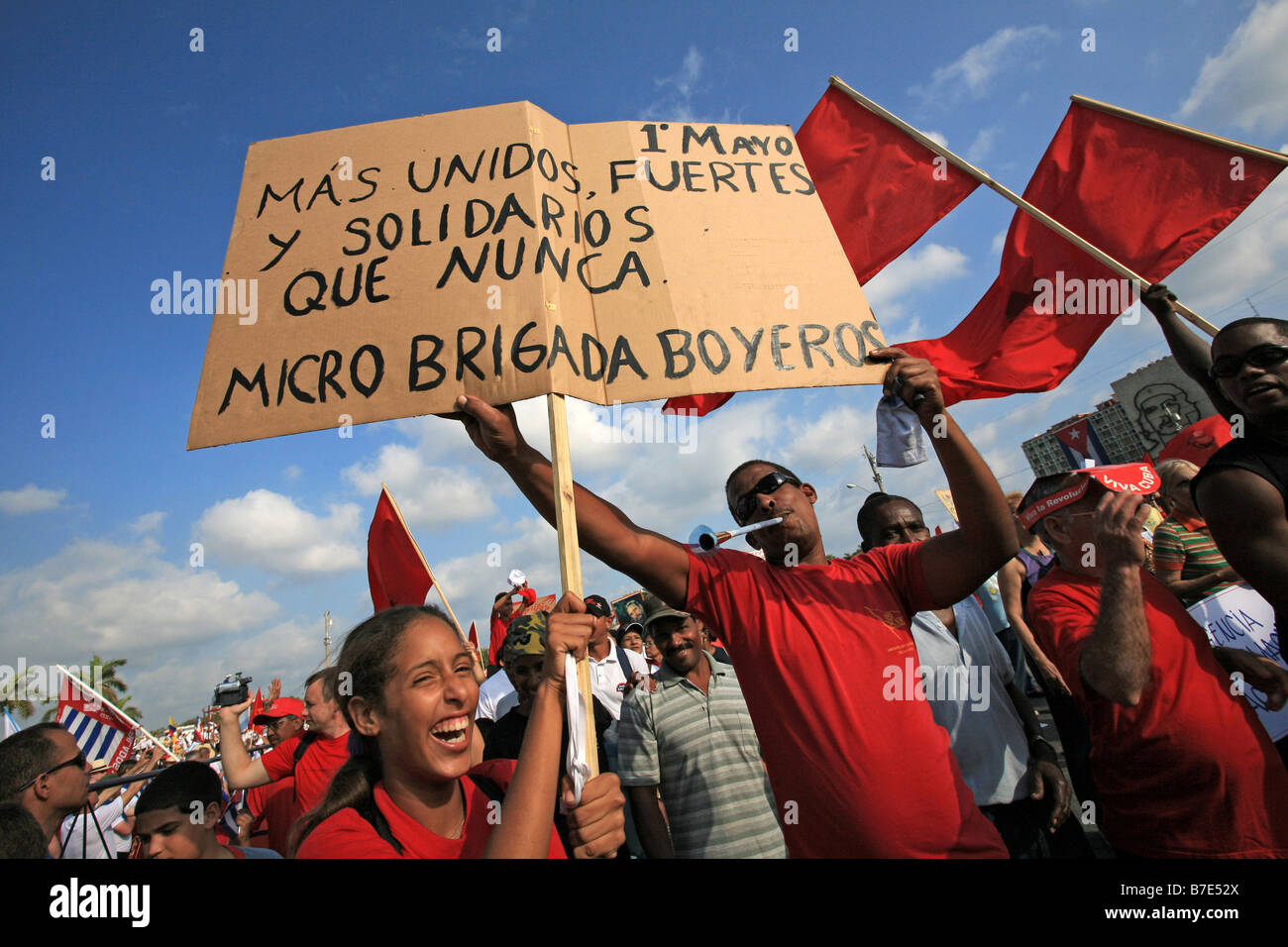 People demonstrating for Labour Say, Havana, Cuba island, West Indies ...