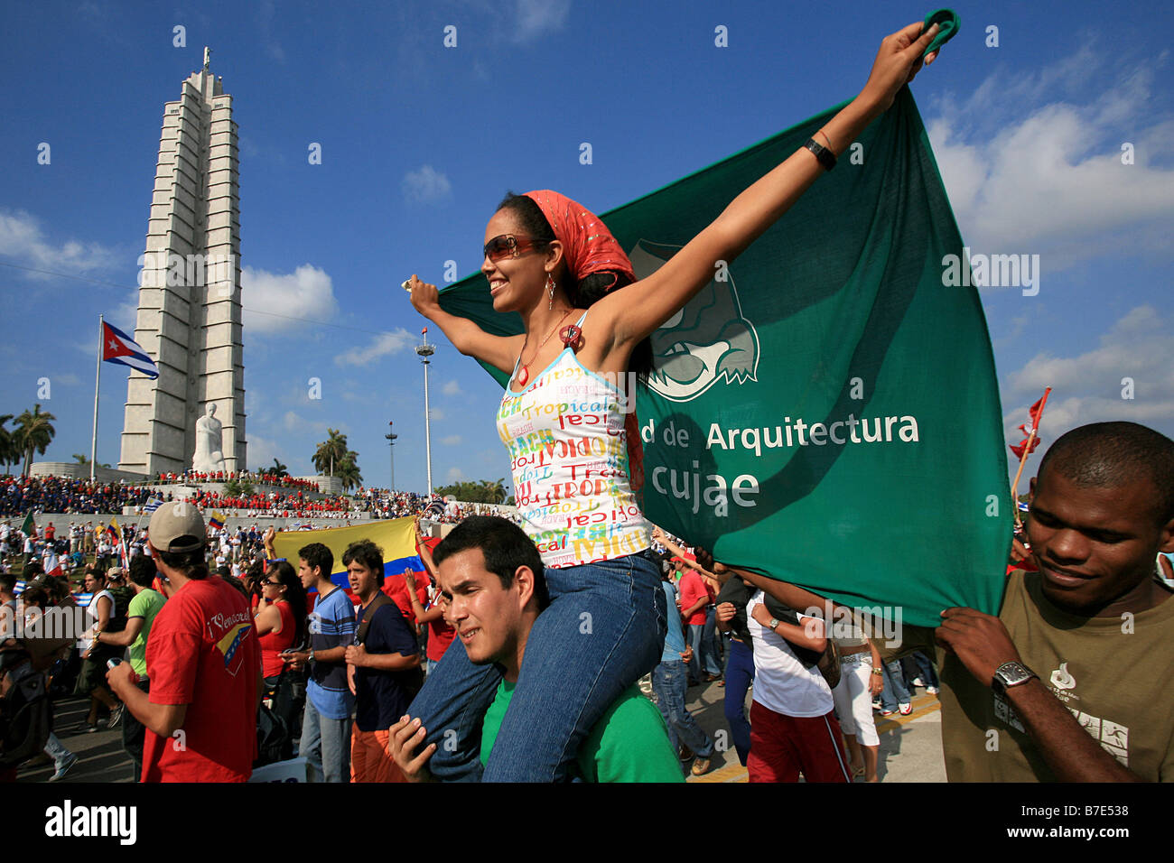 People demonstrating for Labour Say, Havana, Cuba island, West Indies ...