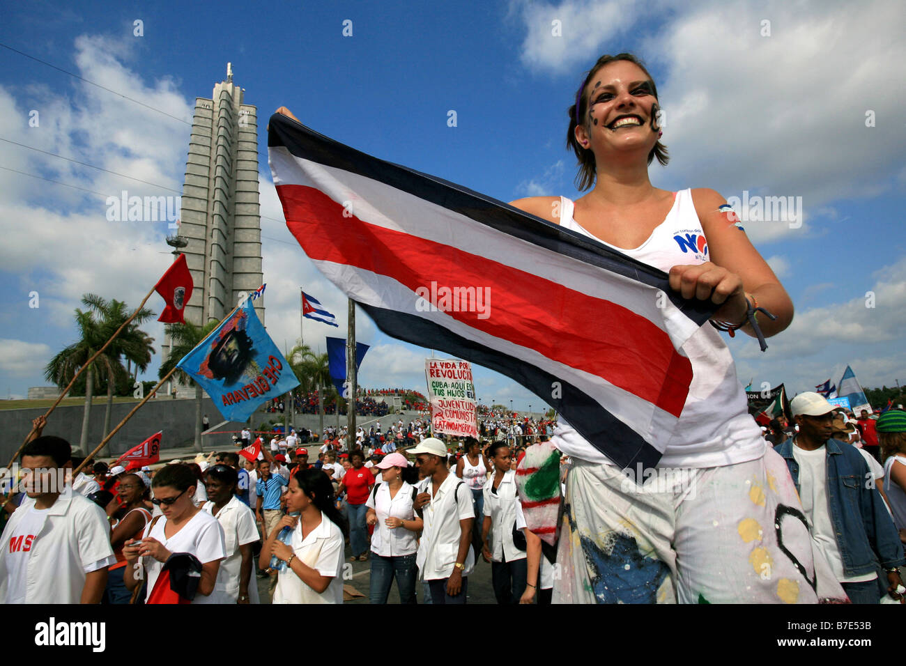 People demonstrating for Labour Say, Havana, Cuba island, West Indies ...