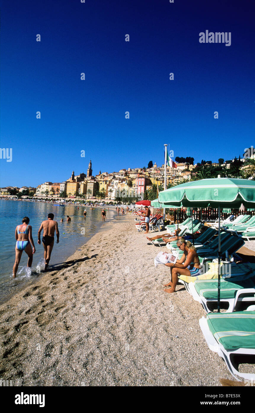 The beach of Garavan in Menton Stock Photo - Alamy