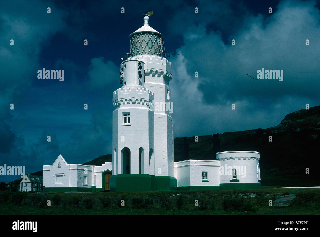 St CatherineÕs lighthouse White stone tower buildings NITON ISLE OF ...