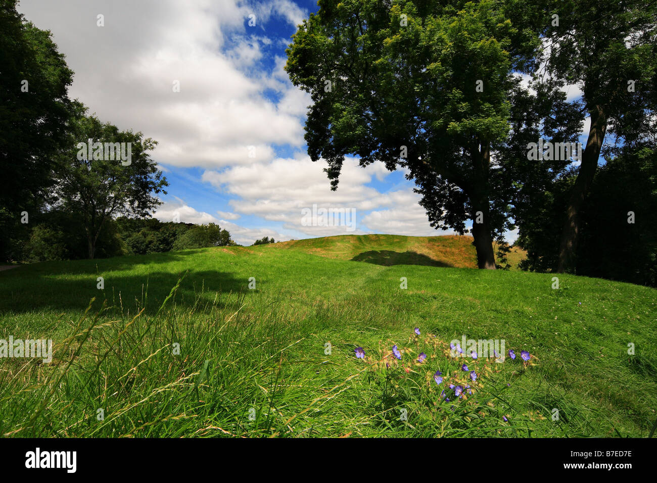 Grassy field over Roman Amphitheatre in Cirencester Cotswolds England ...