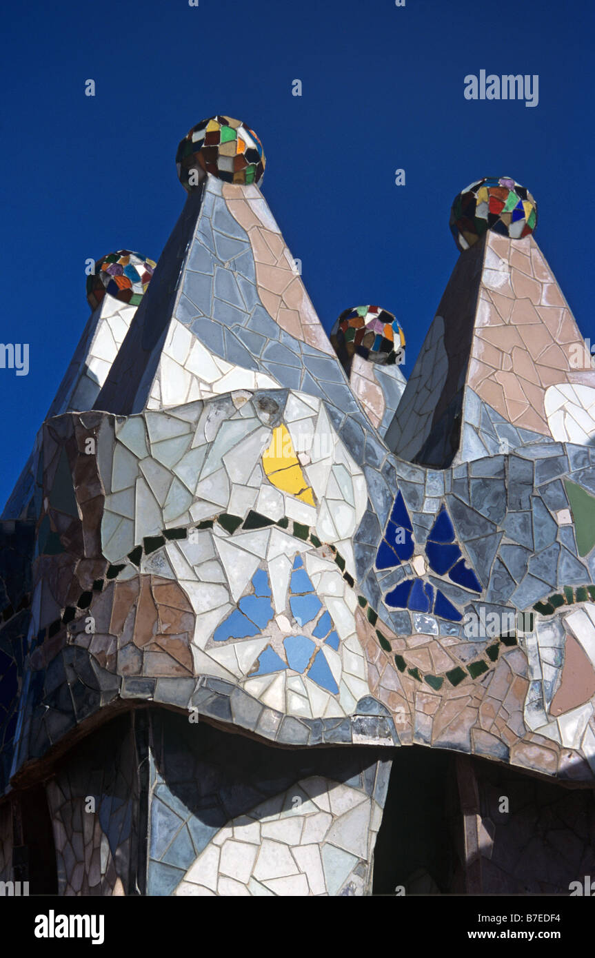 Mosaic Chimneys of the Art Nouveau or Modernista Casa Batllo Building ...