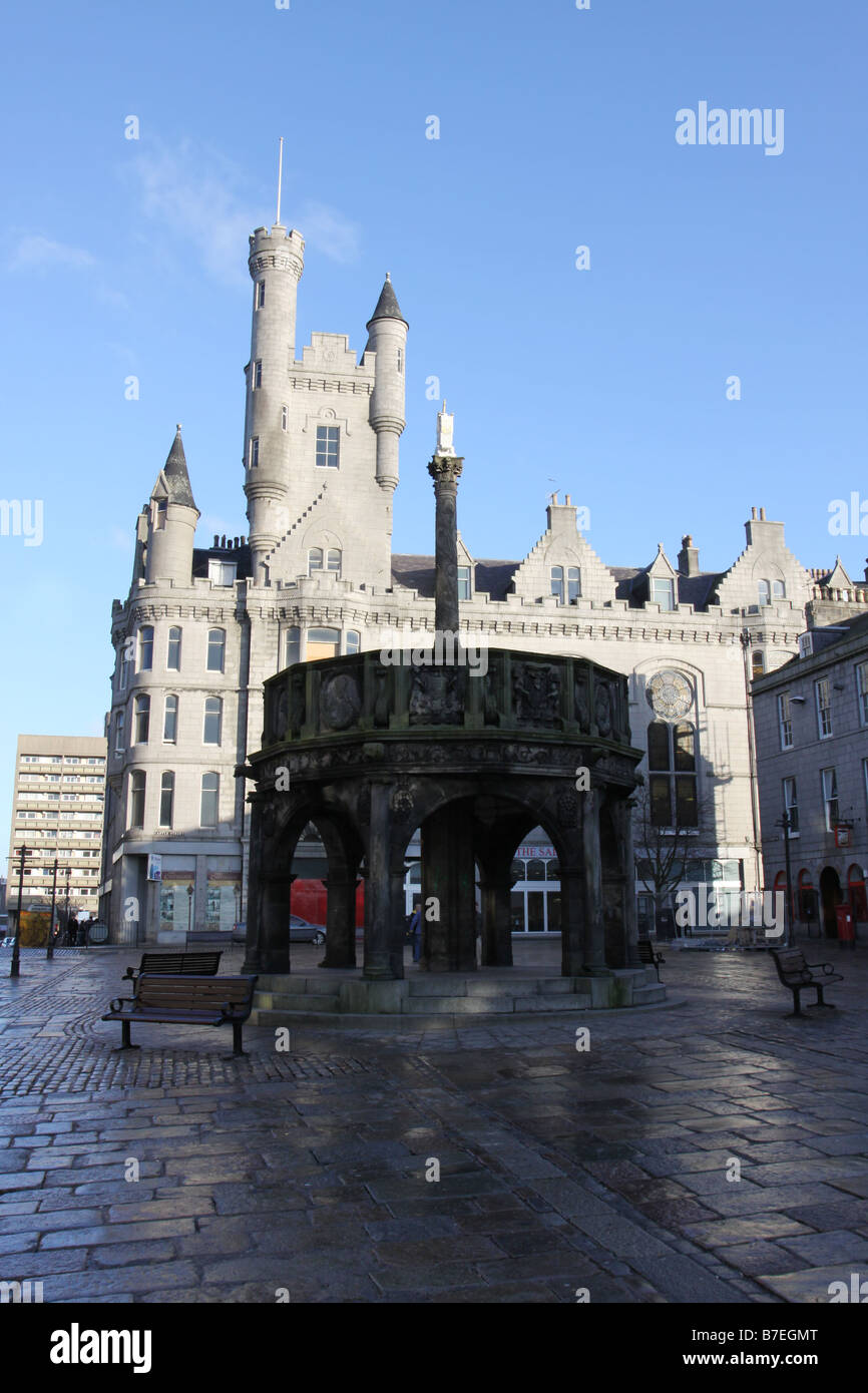 Mercat Cross in Castlegate and Salvation Army Citadel Aberdeen Scotland ...