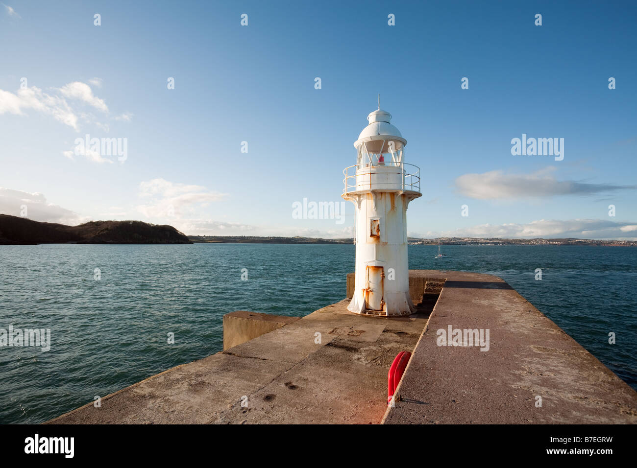 Lighthouse at end of Breakwater Brixham Marina English Riviera Tor Bay ...