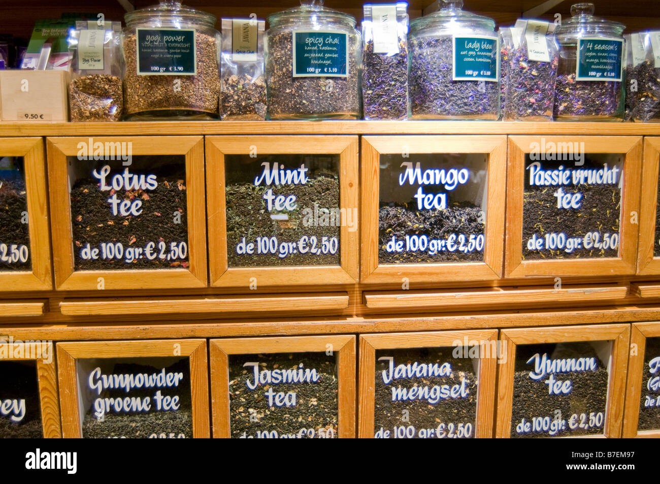 Various fruit and herbal teas and infusions for sale in a specialist ...
