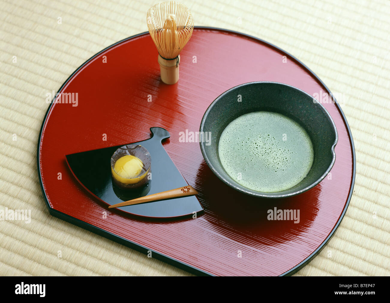 Powdered Green Tea and Japanese Sweet Stock Photo - Alamy