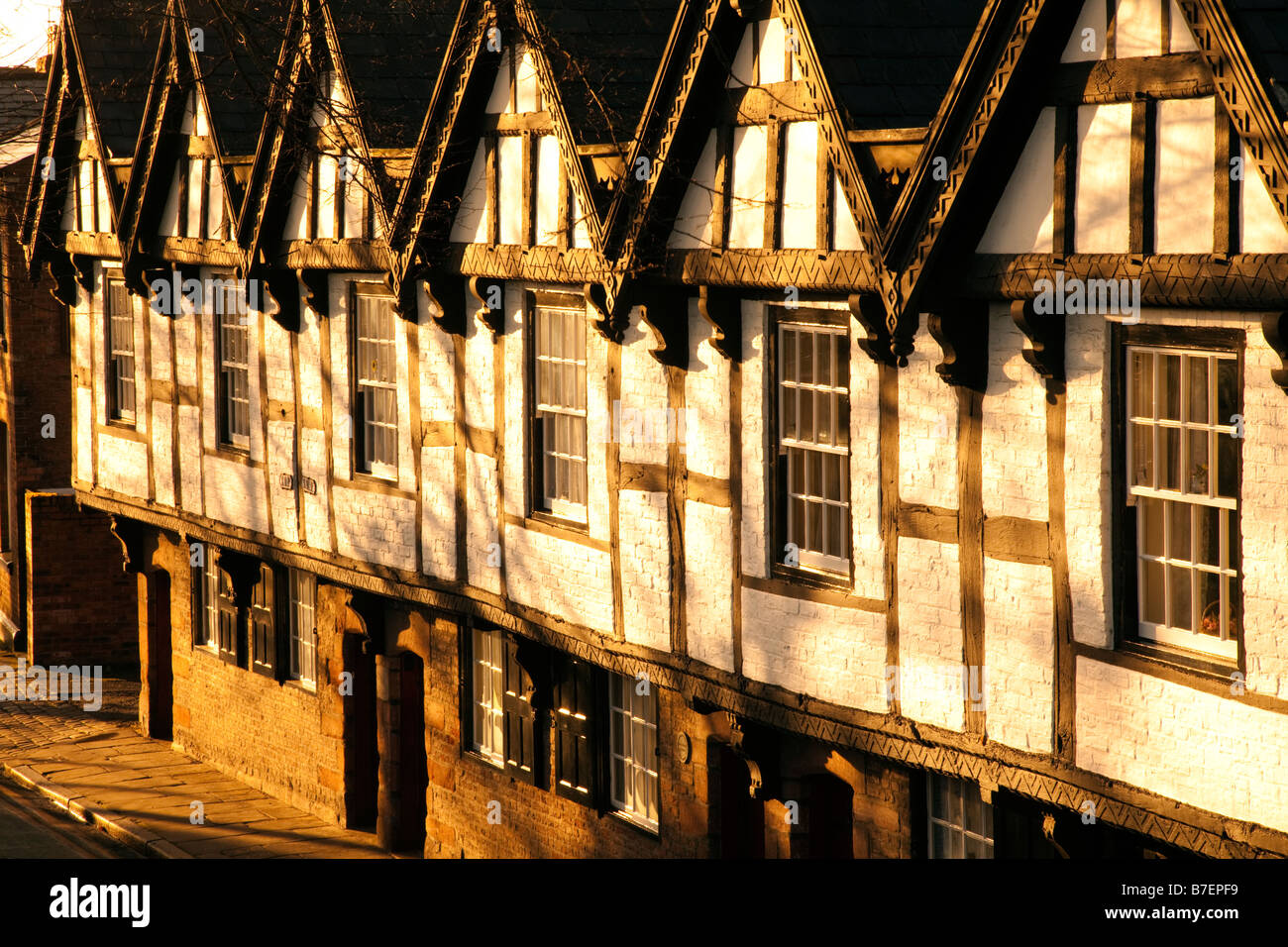 early morning sun on tudor buldings Stock Photo - Alamy