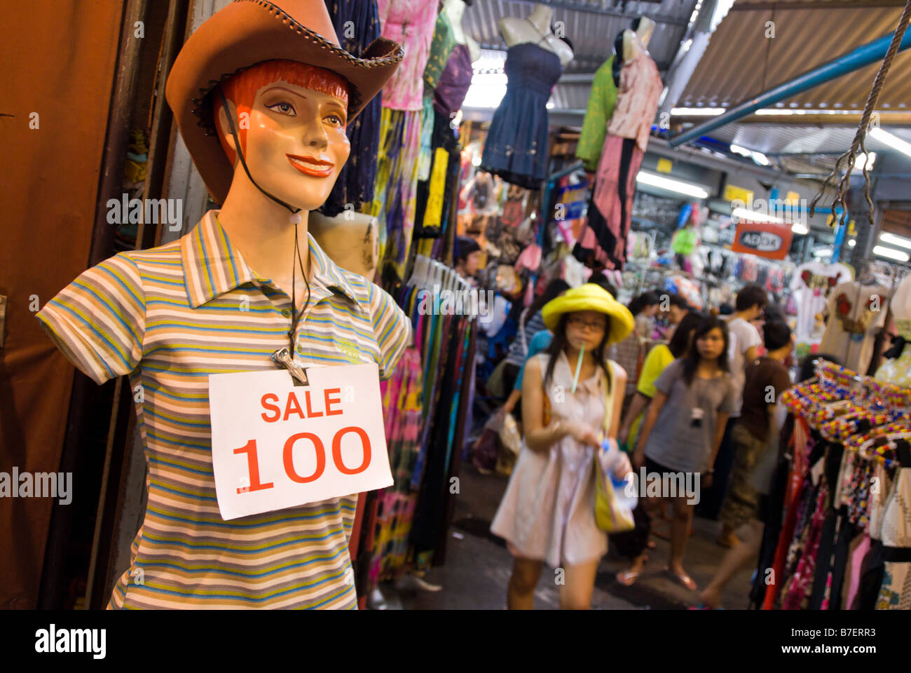 Mannequin with cowboy hat on a stall at Chatuchak Weekend Market in ...