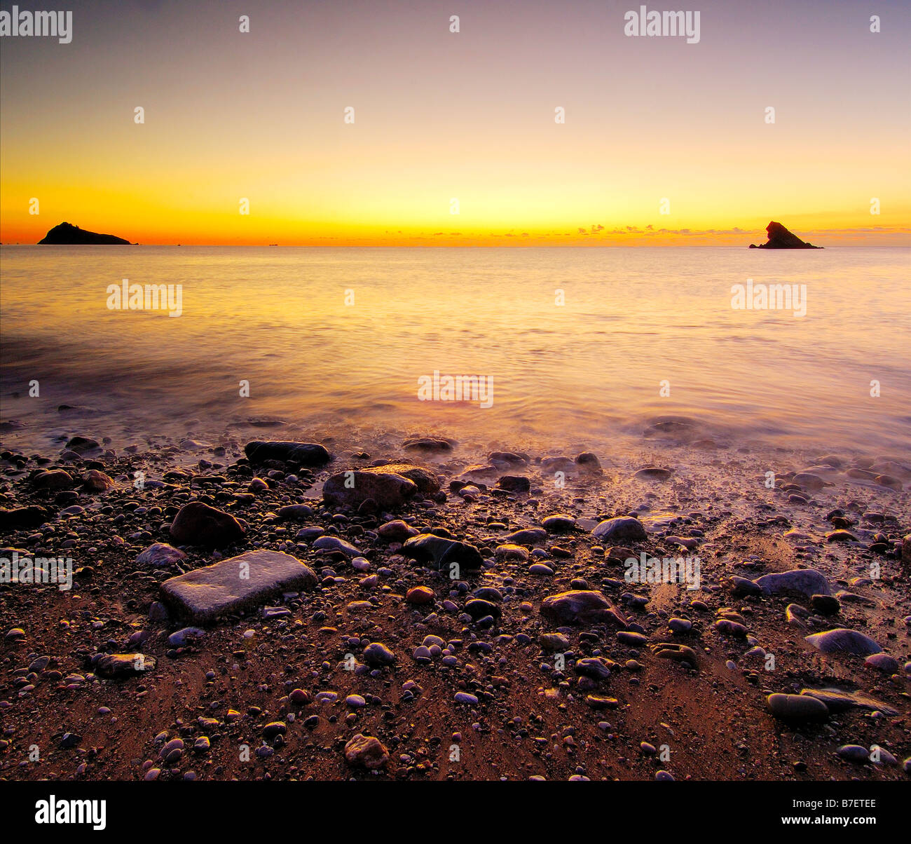 Sunrise from Meadfoot Beach in Torquay in South Devon England looking ...